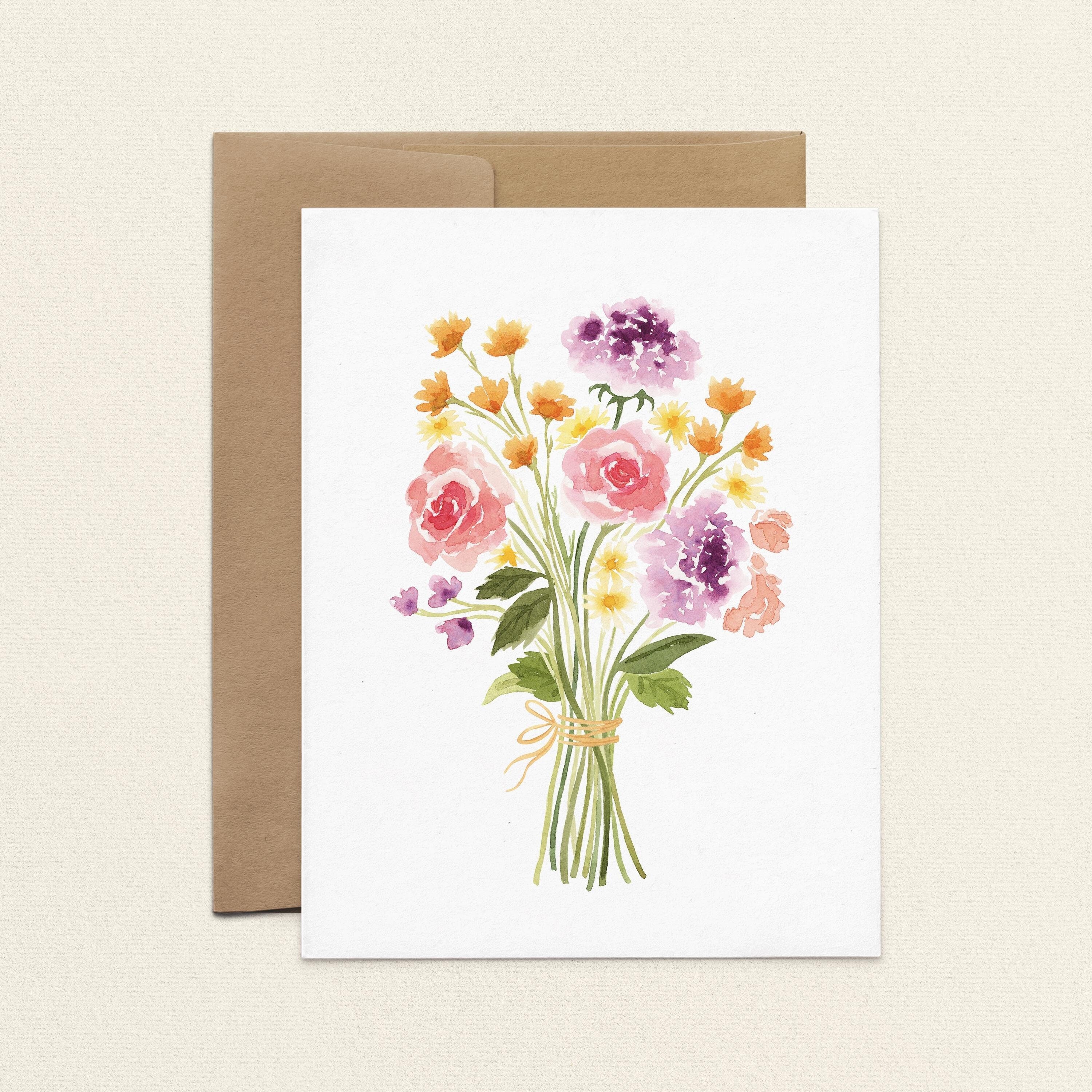 Watercolor Floral Note Card, Flower Bouquet Card Set for Anniversary, I ...