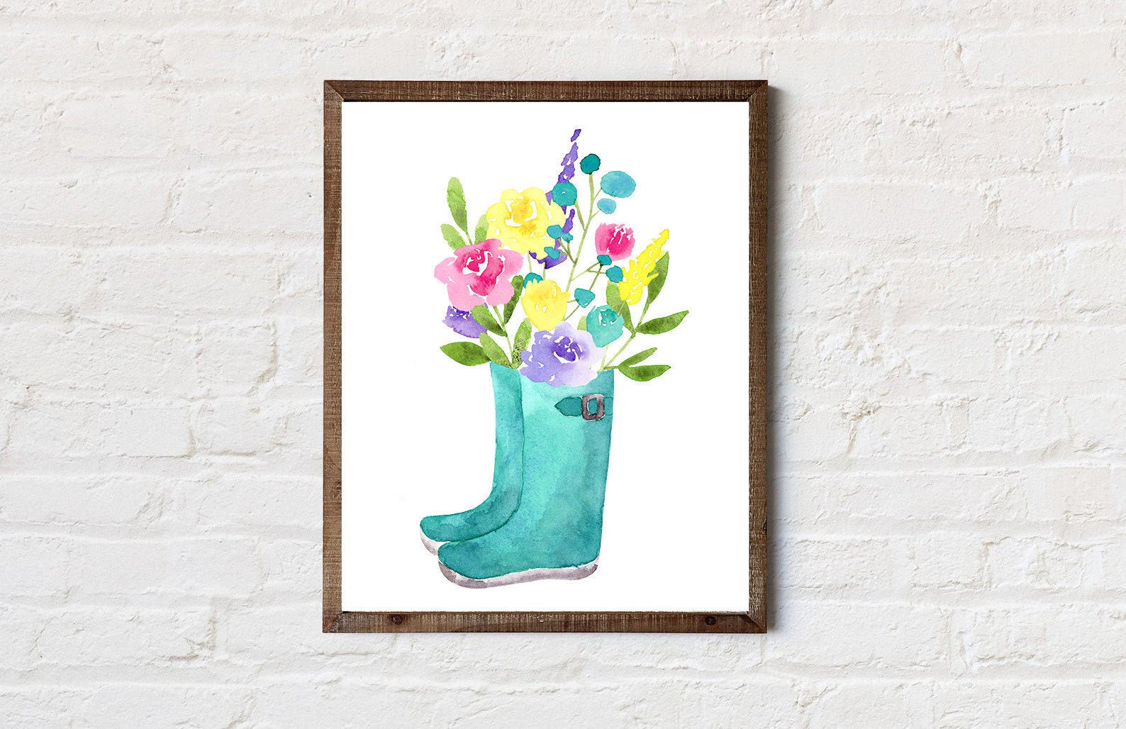 Spring Floral Boots Wall Art, Spring Wall Art, Watercolor Floral Wall ...