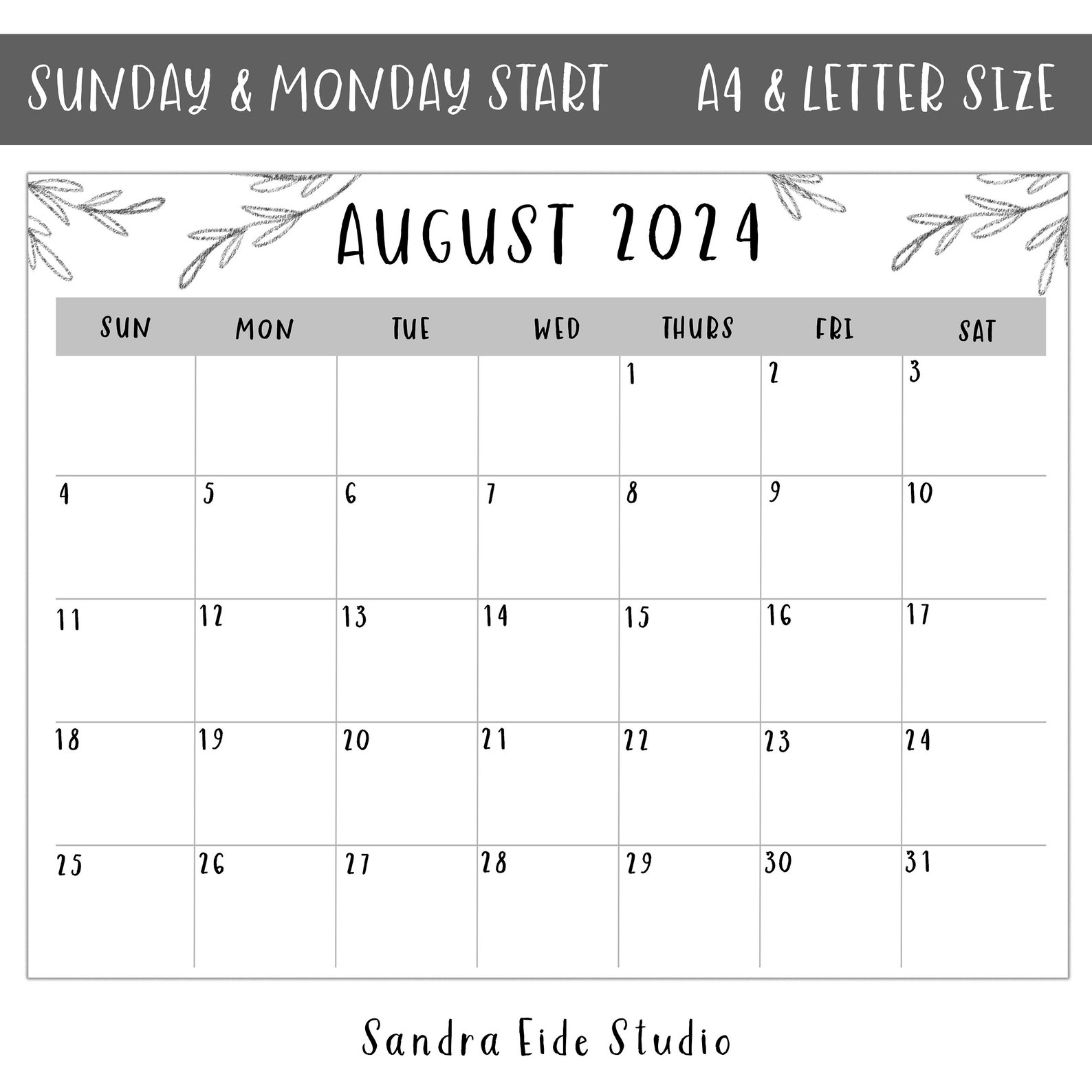 August 2024 Calendar Printable, Digital Download Printable Calendar ...
