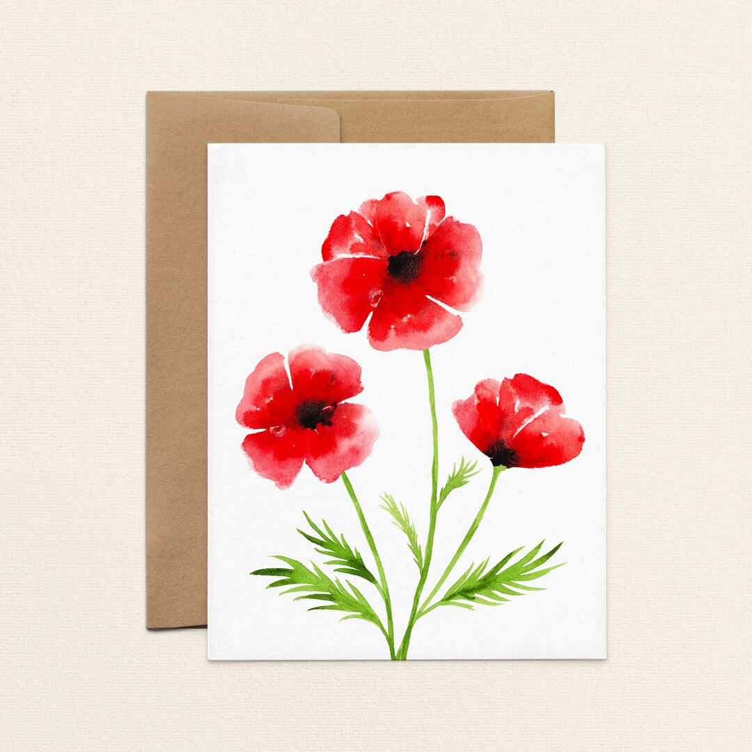Poppy Note Cards, Watercolor Poppies Card Set, A2 Folded Blank Flower ...