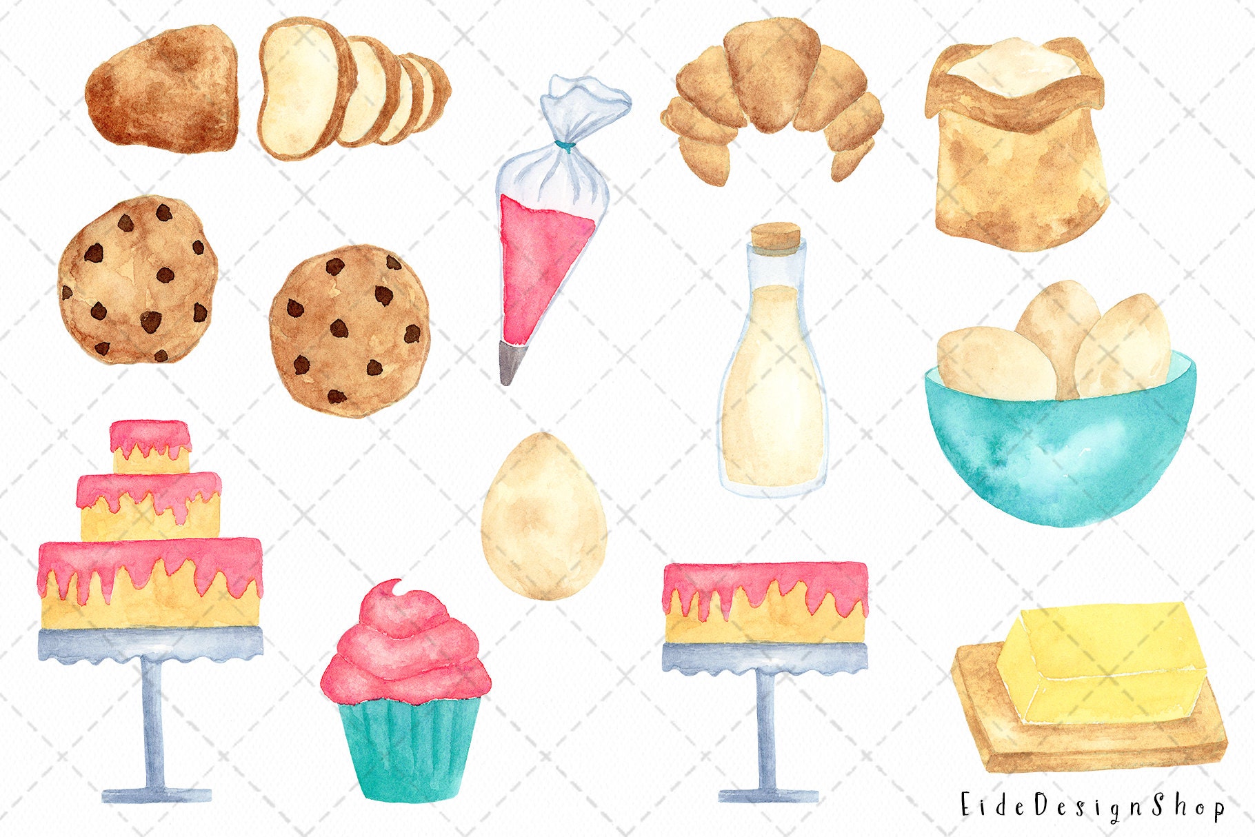Lovely Bakery Clipart Set, Watercolor Baking Clip Art, Sweet Clipart ...