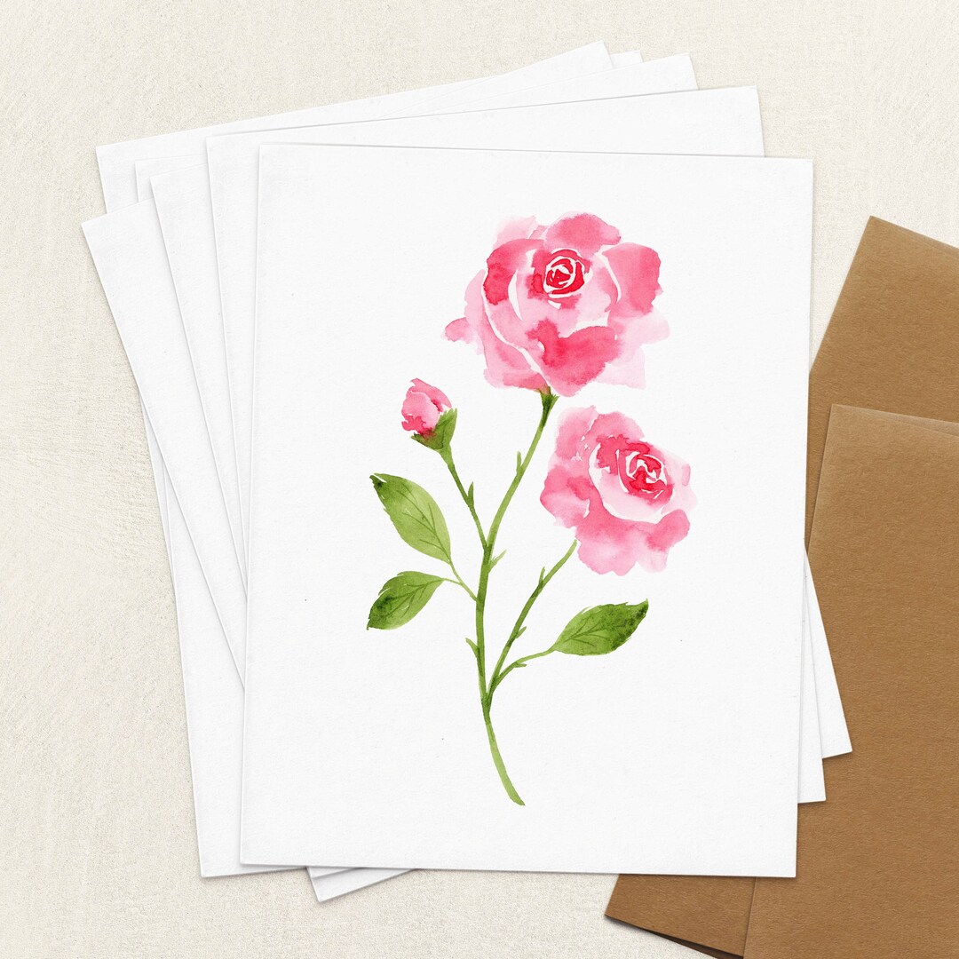 Rose Note Cards, Watercolor Rose Card Set, A2 Folded Blank Flower ...