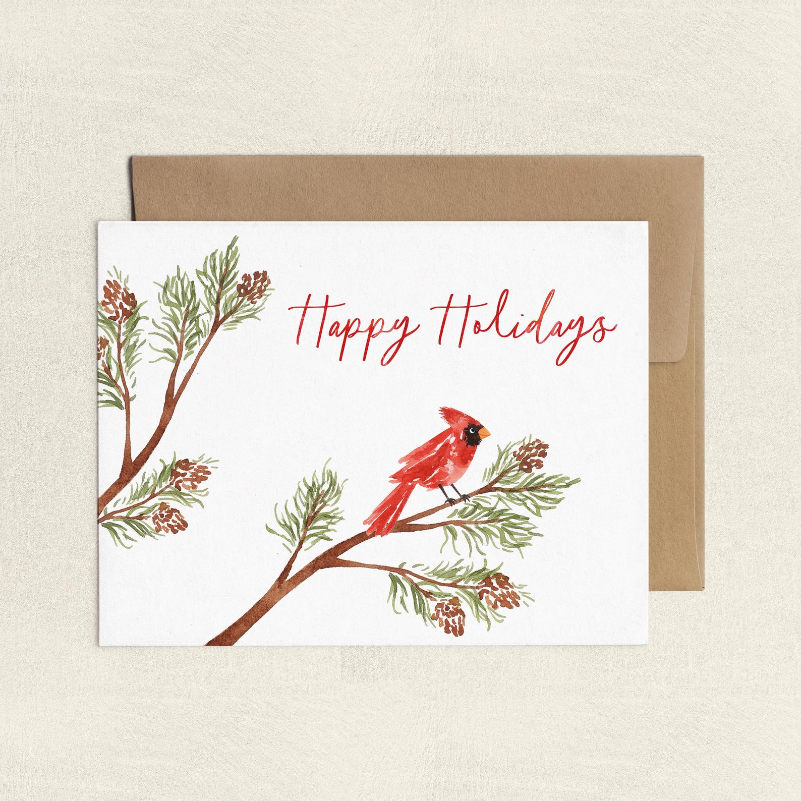 Cardinal Holiday Cards, Happy Holidays Greeting Card, Watercolor ...