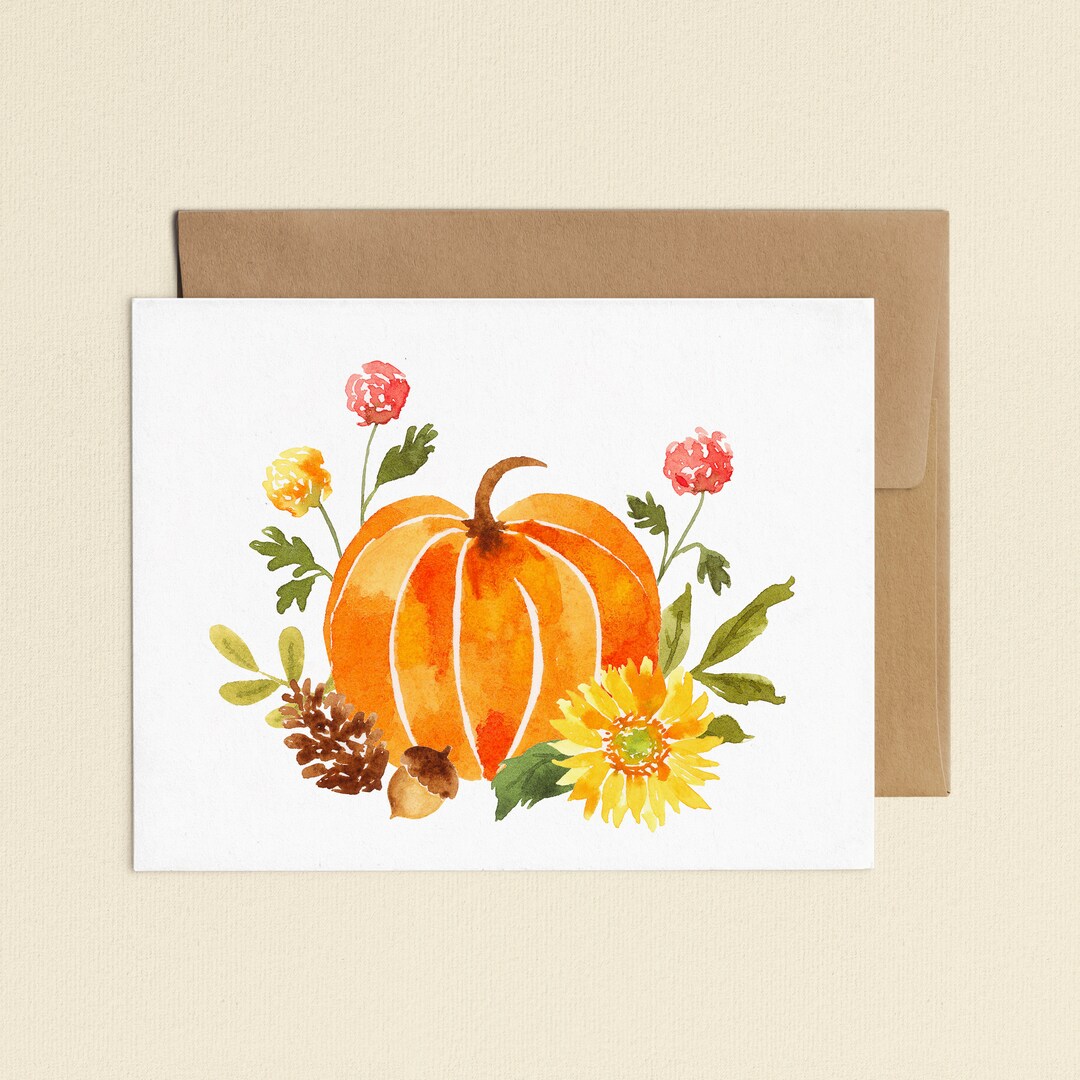 Pumpkin Greeting Cards, Watercolor Pumpkins Note Card Set, Autumn Cards ...