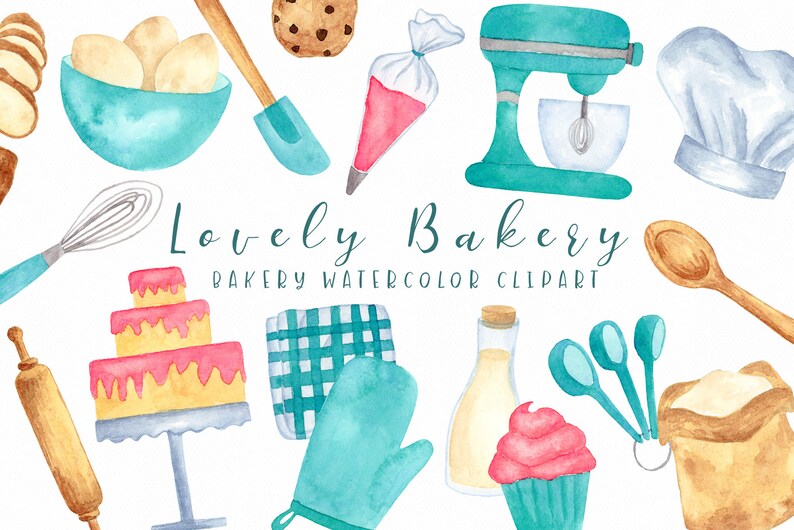 Lovely Bakery Clipart Set, Watercolor Baking Clip Art, Sweet Clipart ...