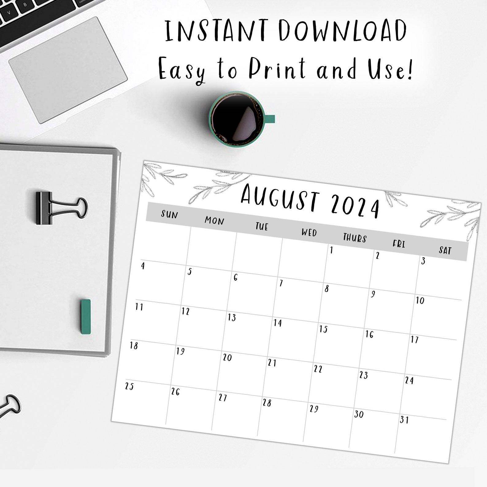 August 2024 Calendar Printable, Digital Download Printable Calendar ...