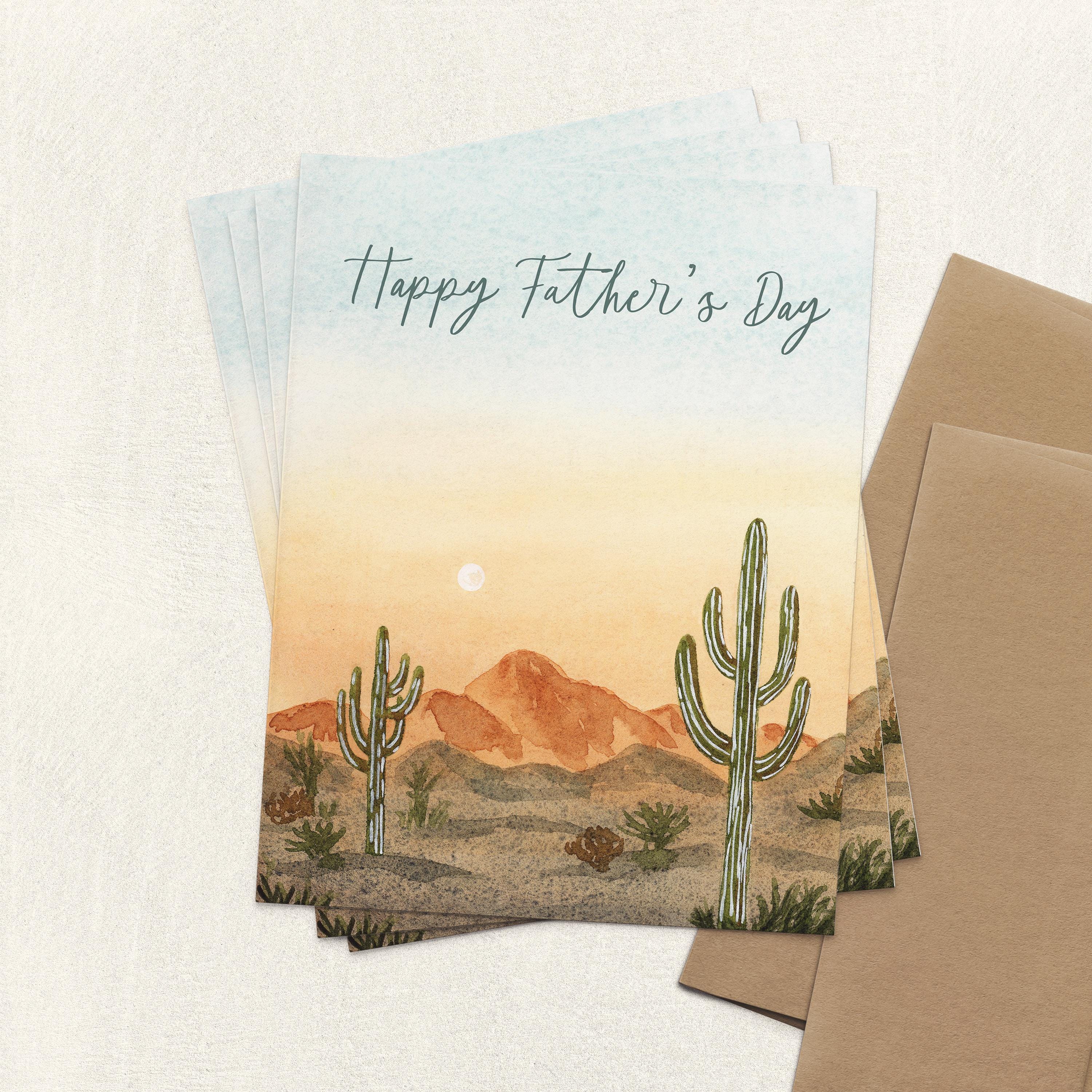 Desert Cactus Father's Day Card, Watercolor Southwest Desert Greeting ...