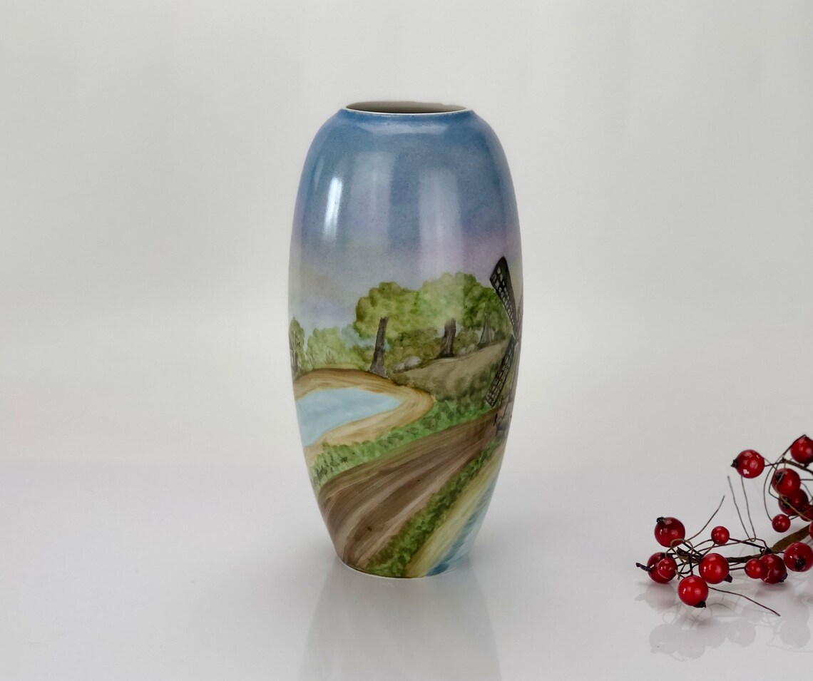 Heinrich German Vase With Hand Painted Mill House - Etsy
