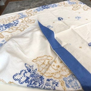 Blue Border White Tablecloth - Etsy