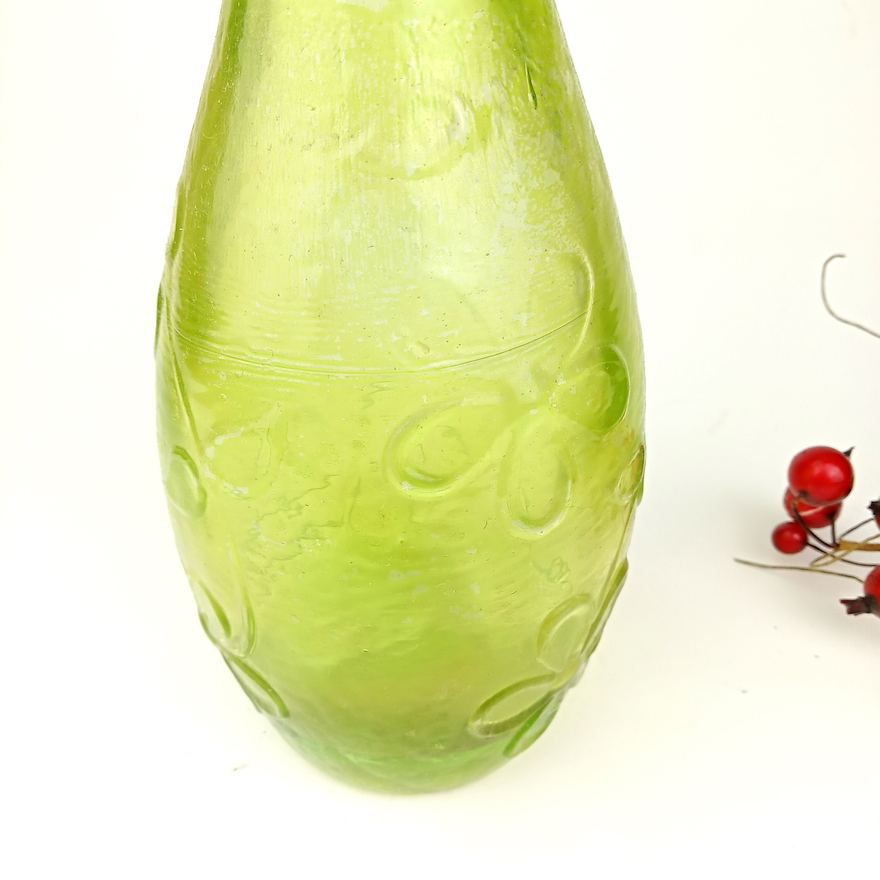 Vintage Green Clear Glass Floral Vase. Made in Europe | Etsy