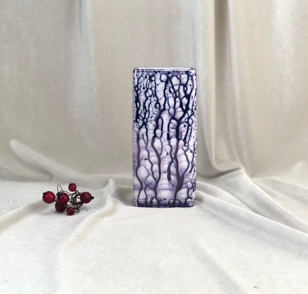 White Porcelain Blue Print Design Vase - Etsy