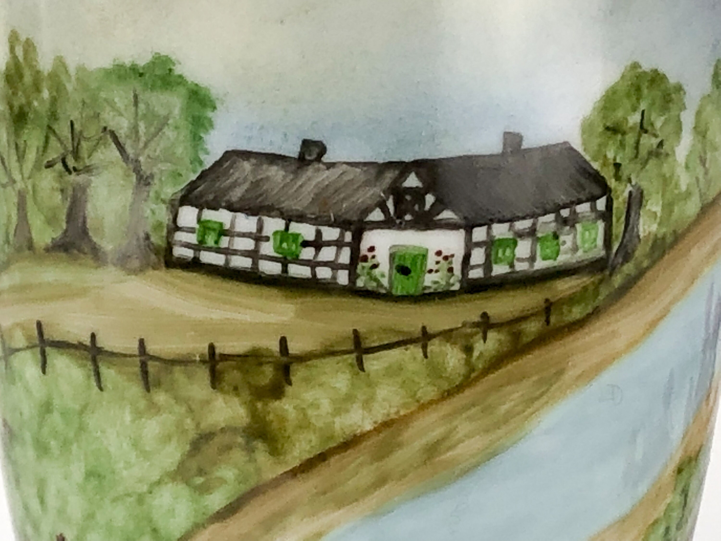 Heinrich German vase with Hand painted mill house | Etsy