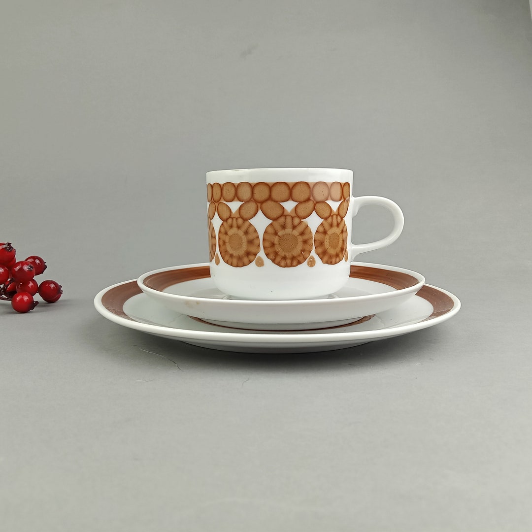 Vintage Coffee Set Made of White Porcelain Decorated With Braun Decoration by Kahla, Germany ...