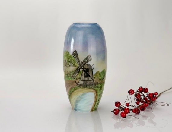 Heinrich German vase with Hand painted mill house | Etsy