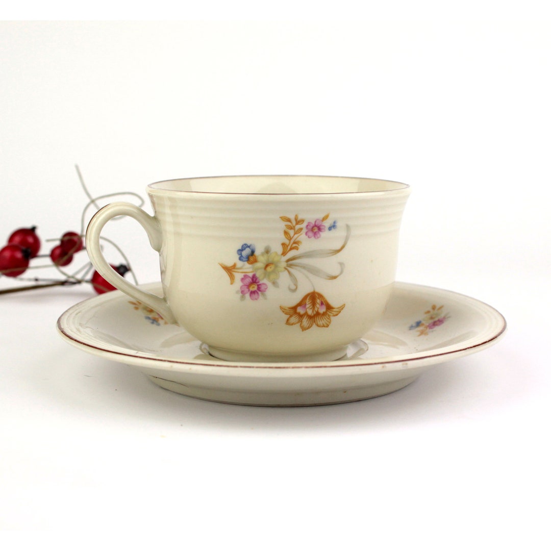 Norwegian Vintage Beige Fine Porcelain Vintage Tea Pair With Floral ...