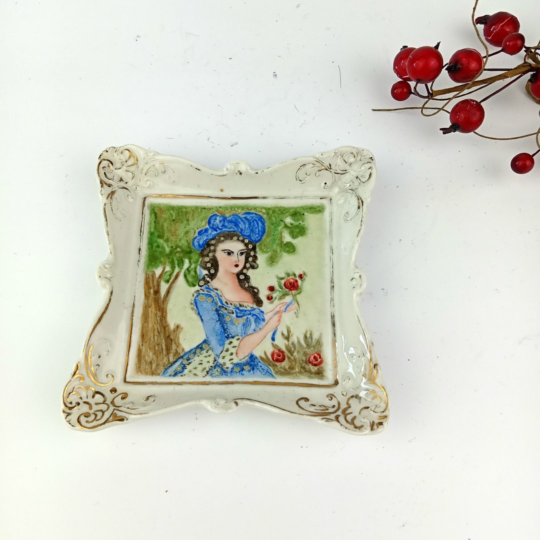 Vintage Hand-painted Square Plate Wall Decoration - Etsy