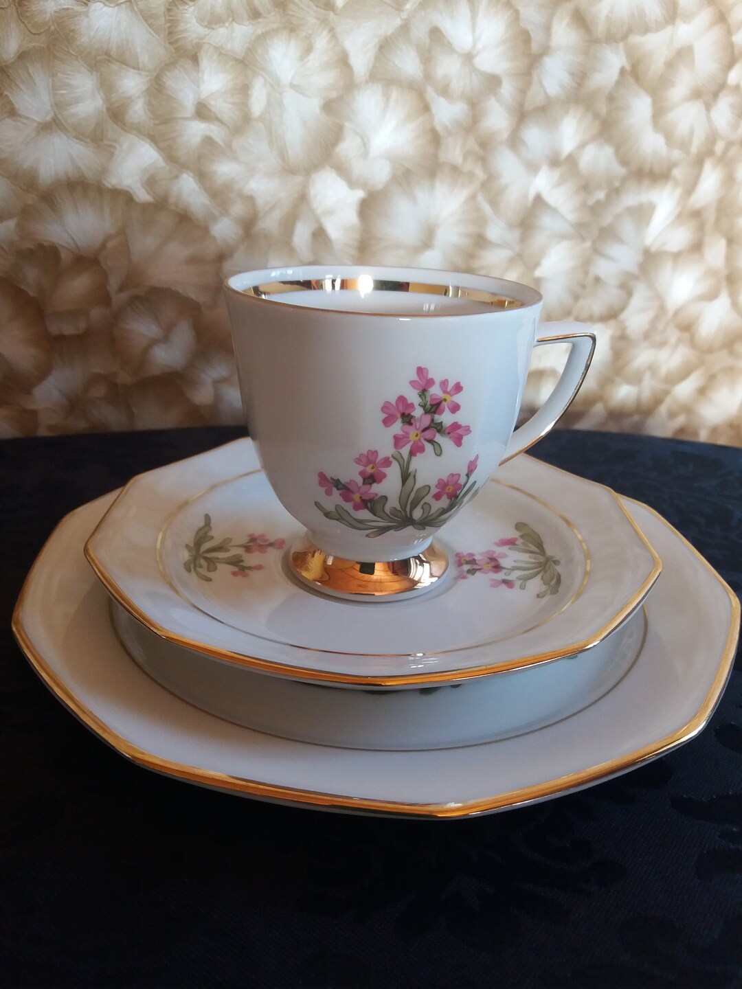 Vintage Swedish White Porcelain Trio (cup, Saucer, Plate), Polygonal ...