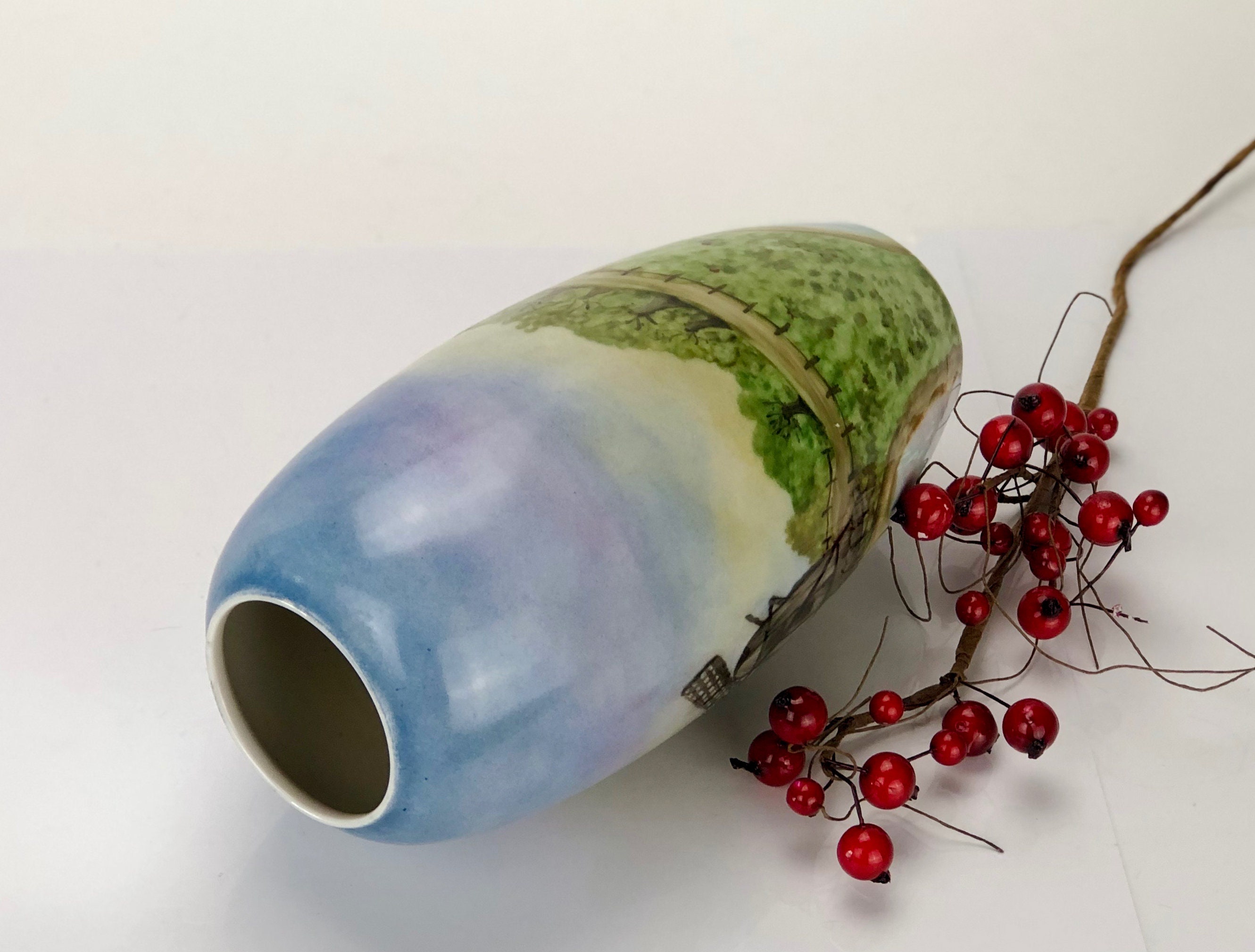 Heinrich German vase with Hand painted mill house | Etsy