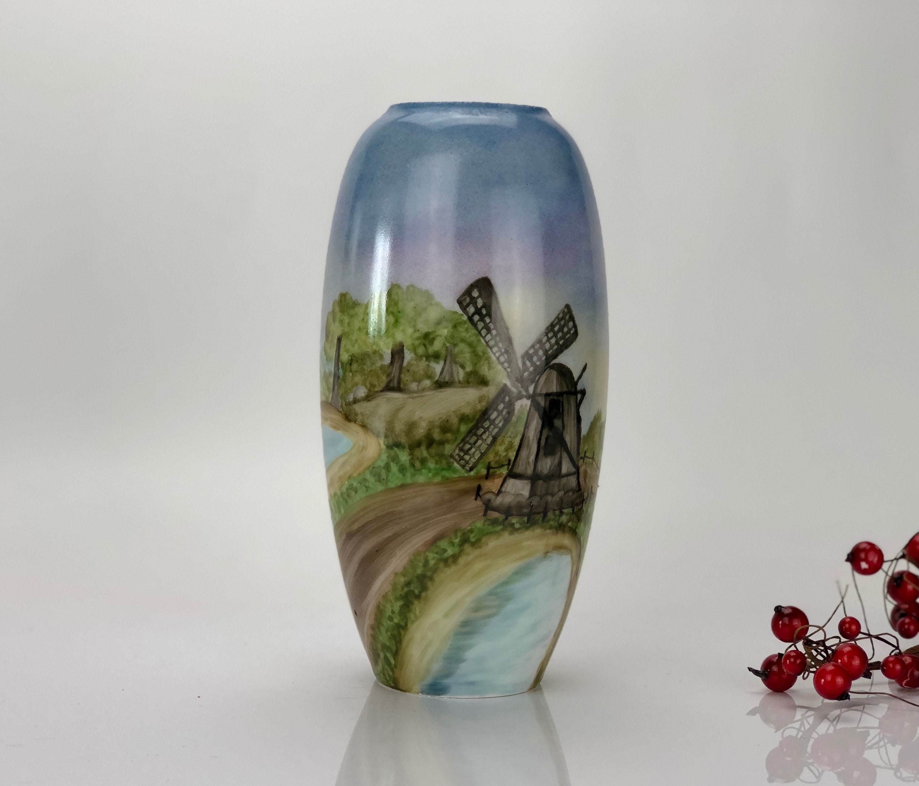 Heinrich German vase with Hand painted mill house | Etsy