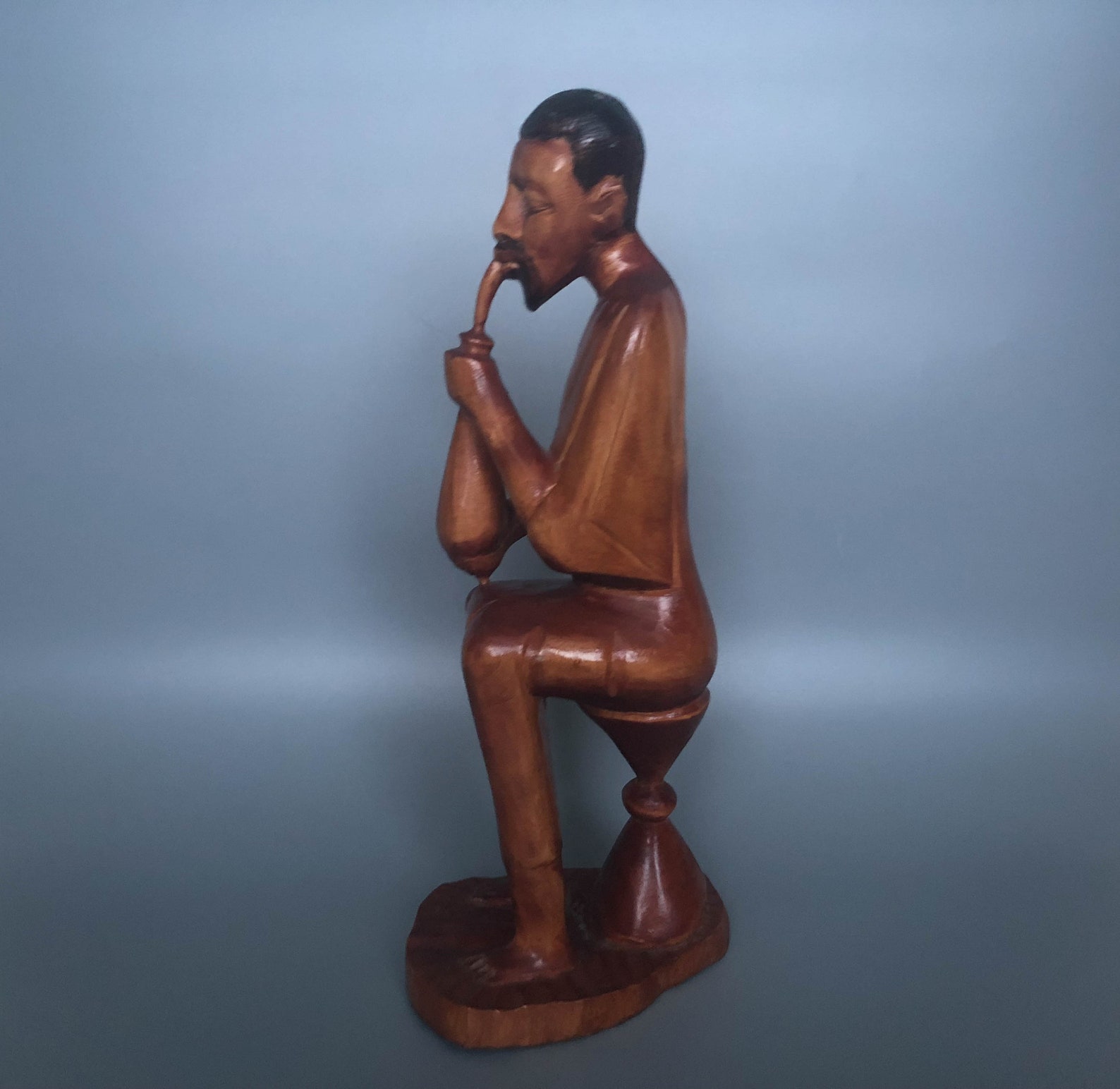 Wood Statue of a Man Smoking Sitting Man Smoking Vintage | Etsy