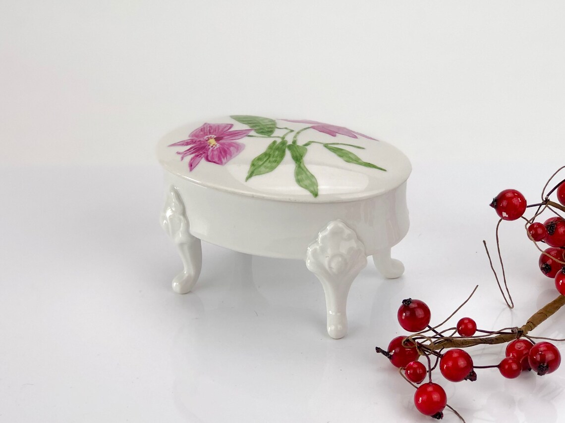 Antique Porcelain storage box Vintage jewel box Flower | Etsy