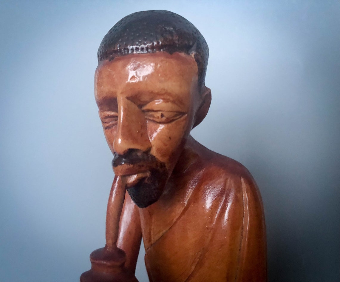 Wood Statue of a Man Smoking Sitting Man Smoking Vintage | Etsy