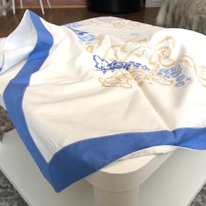 Blue Border White Tablecloth - Etsy