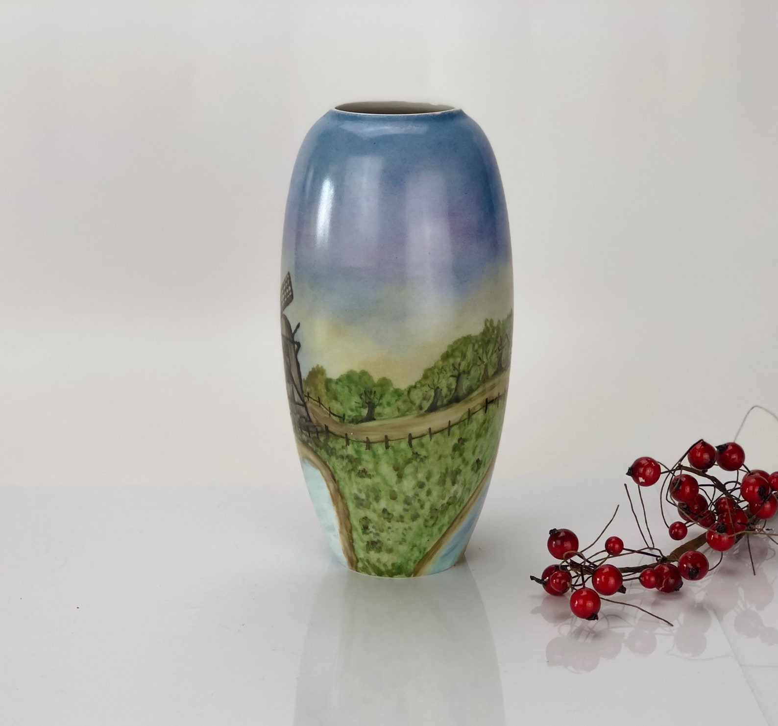 Heinrich German Vase With Hand Painted Mill House - Etsy