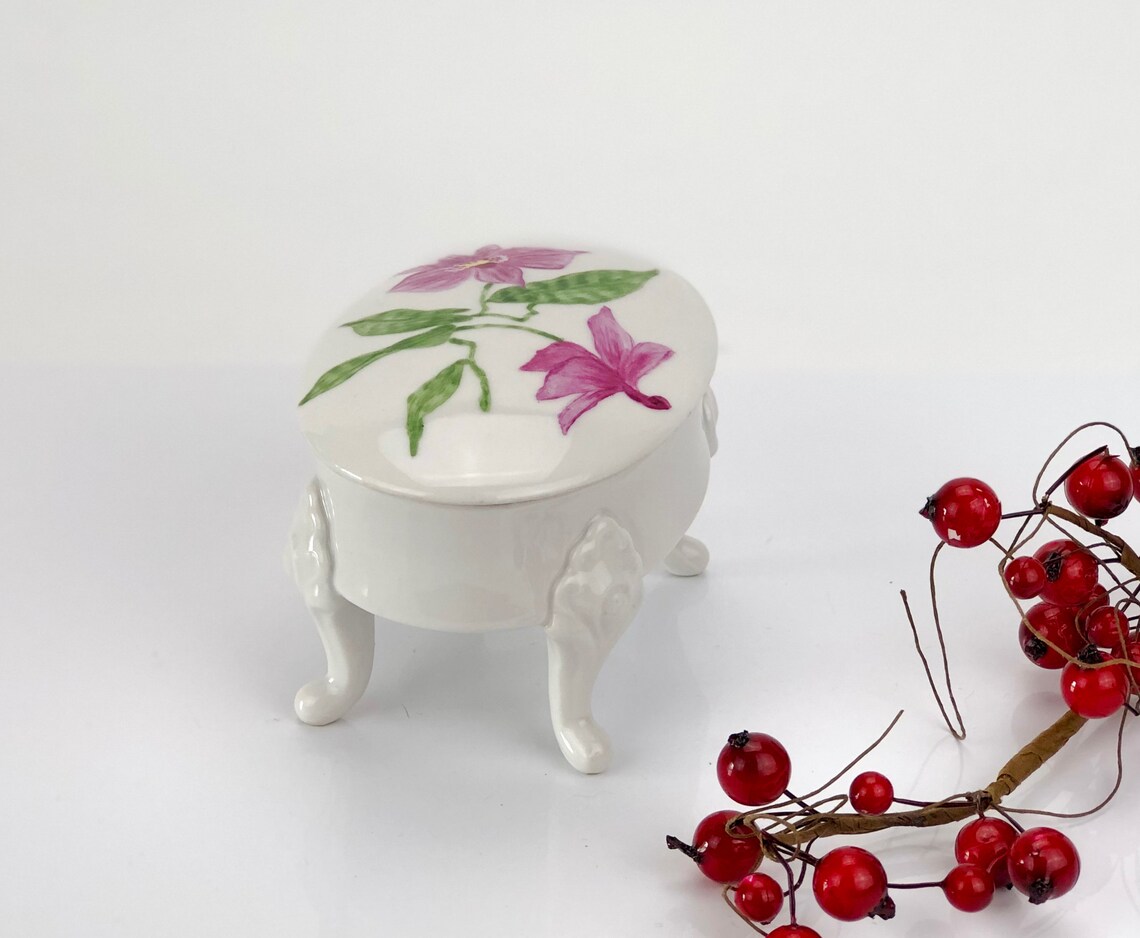 Antique Porcelain storage box Vintage jewel box Flower | Etsy