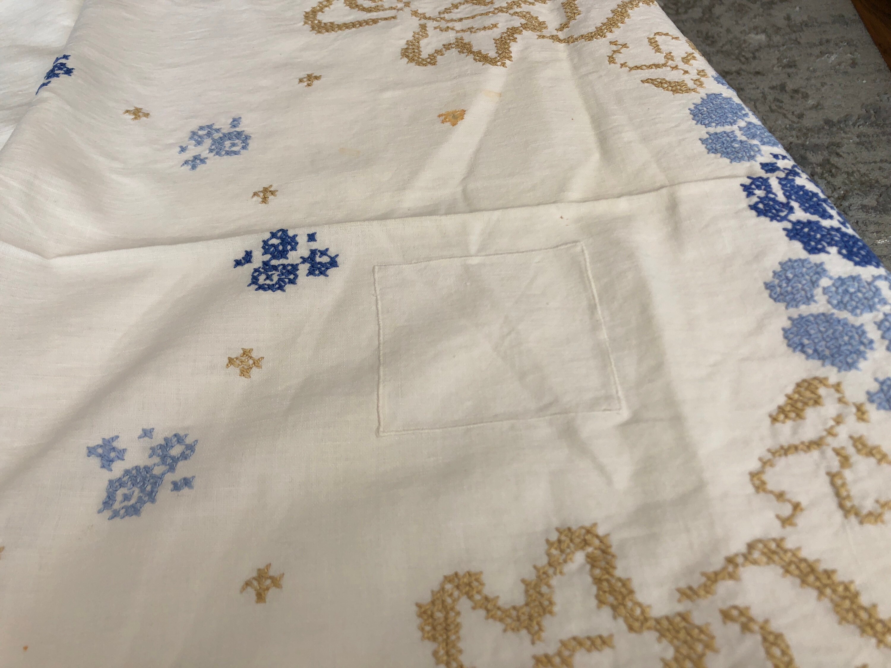 Blue Border White Tablecloth - Etsy
