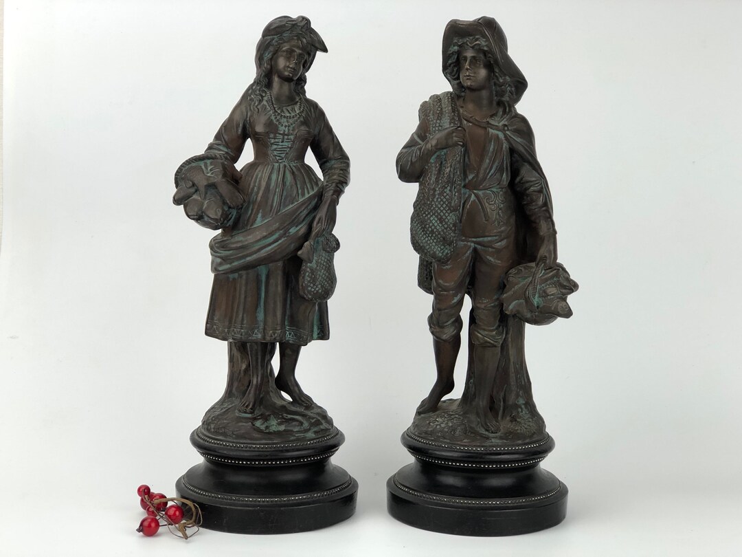 Vintage Ceramic Set of Two Detailed Statues - Etsy