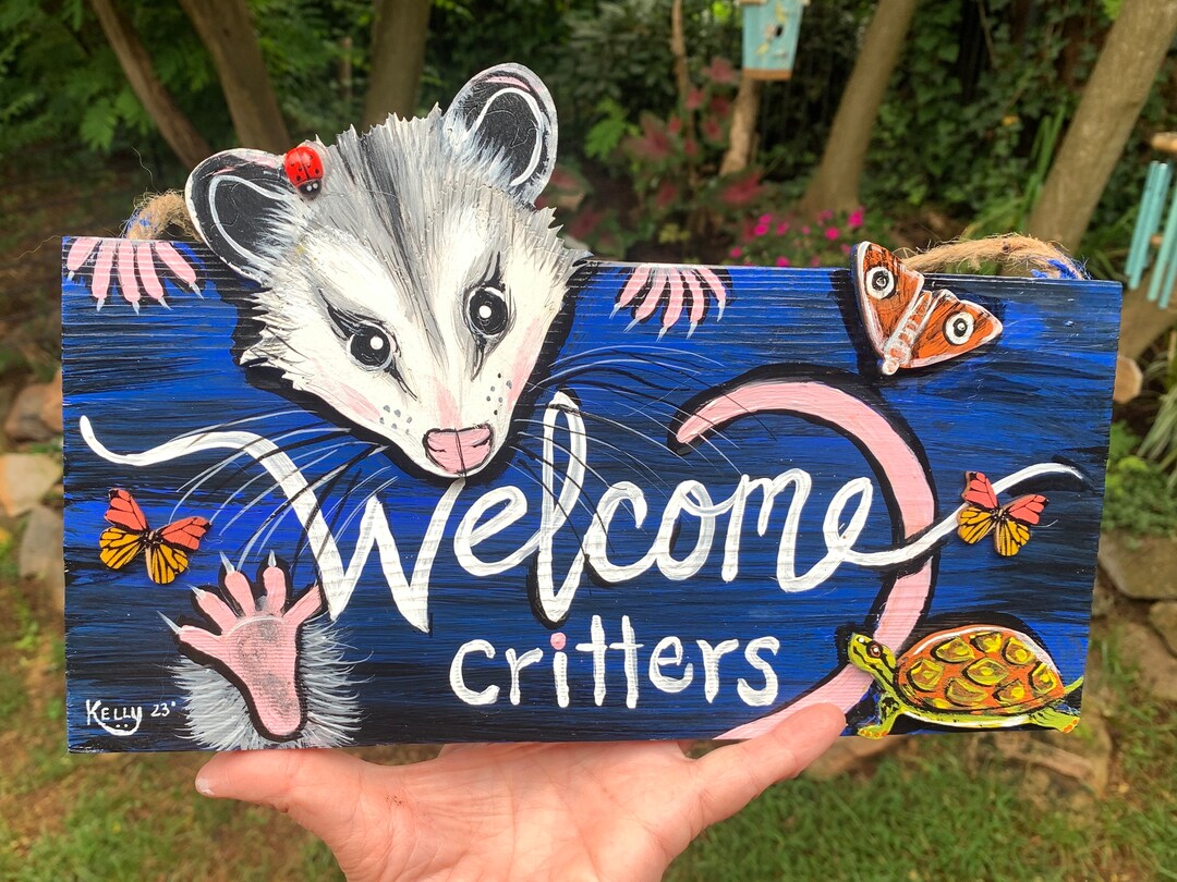 Opossum Sign With Turtle and Moth - Etsy