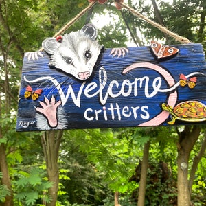 Opossum Sign With Turtle and Moth - Etsy