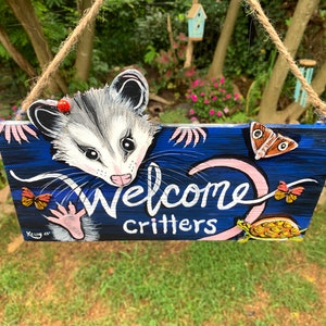 Opossum Sign With Turtle and Moth - Etsy