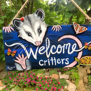 Opossum Sign With Turtle and Moth - Etsy