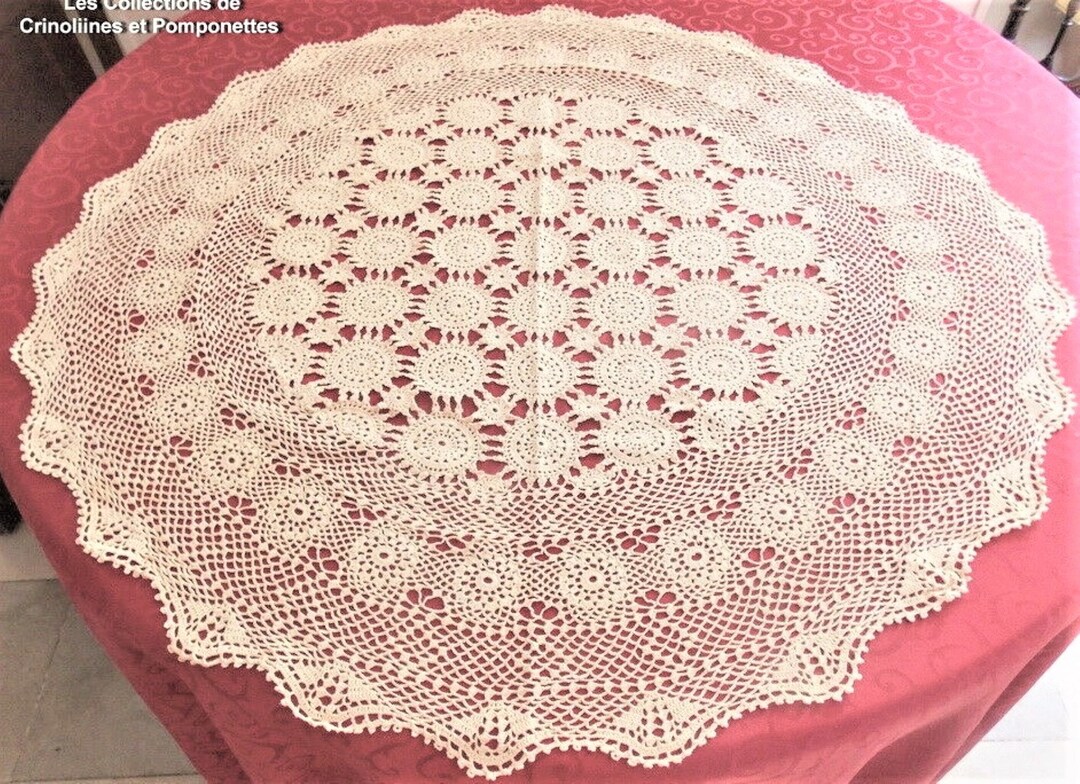 TABLE CENTER TABLE Centerpiece Handmade Crochet ROUND Ecru 98 Cm - Etsy