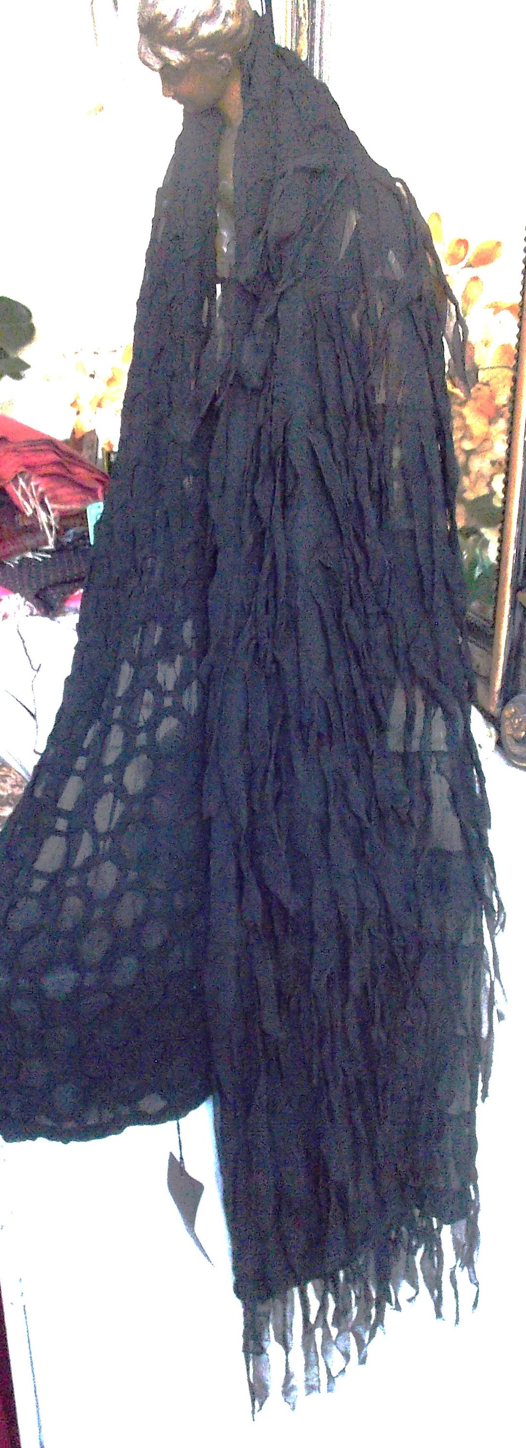 BLACK DOUBLED SILK AND VISCOSE STOLE SCARF WITH FRINGES - Etsy
