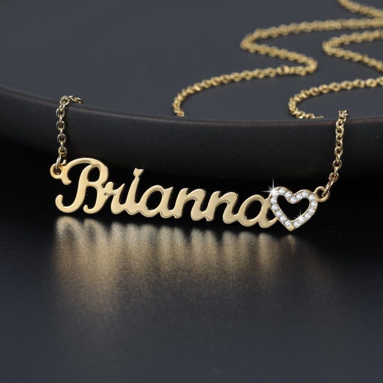 Crystal Heart Name Necklace by Beceff Shine Nameplate CZ Crystal Inlaid Heart Pendant Chain to Women Budget High Quality Name Necklace