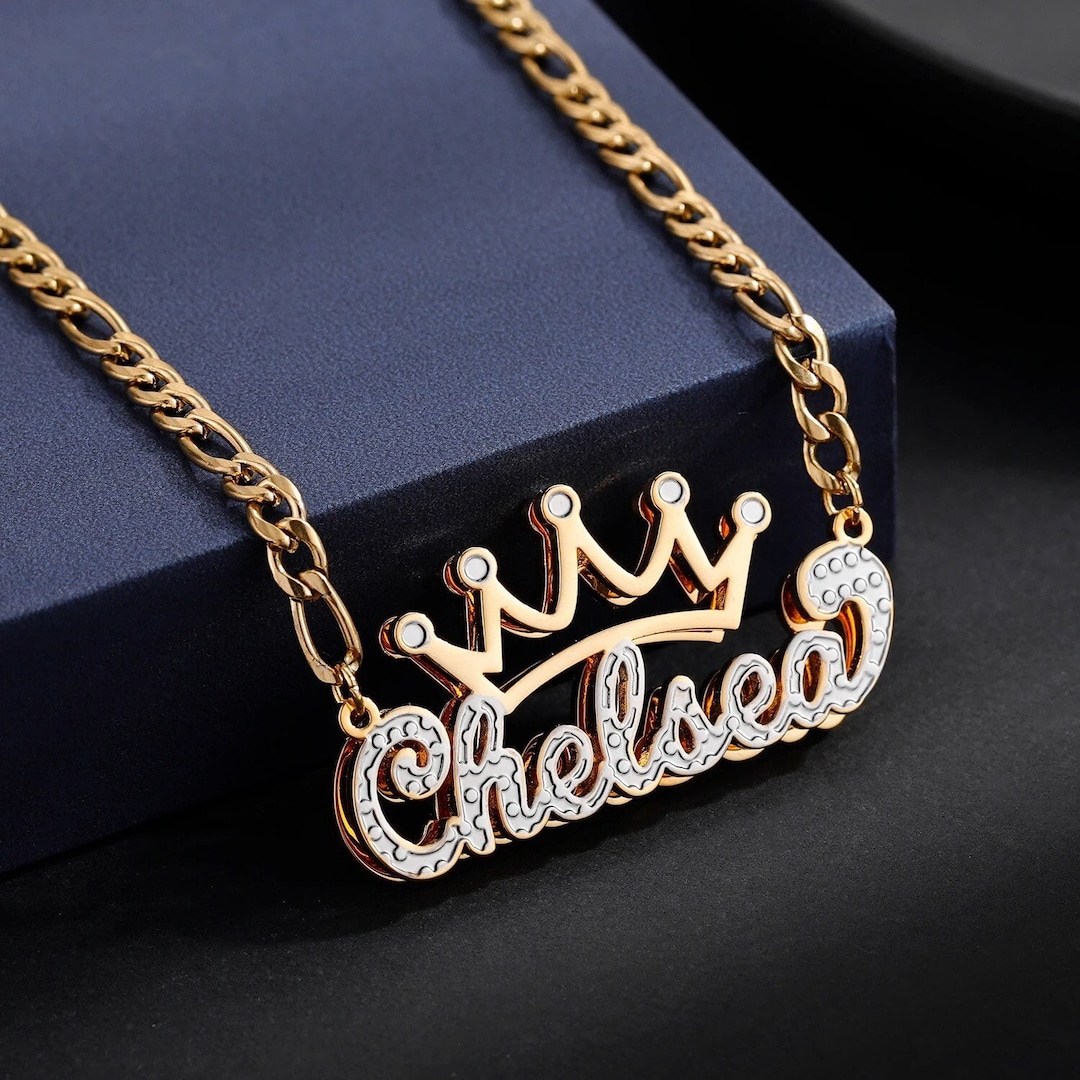 Crown Custom Name Necklace by Beceff® • Royal Double Pendant Nameplate ...