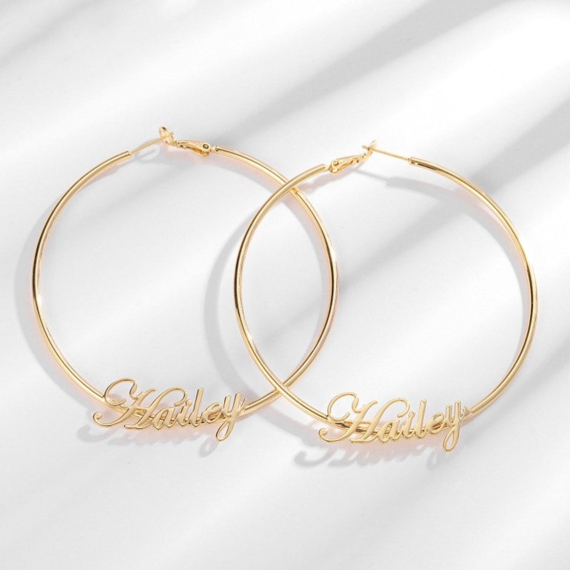 Big Hoop Cursive Earrings by Beceff® Decent Looking Bespoke - Etsy
