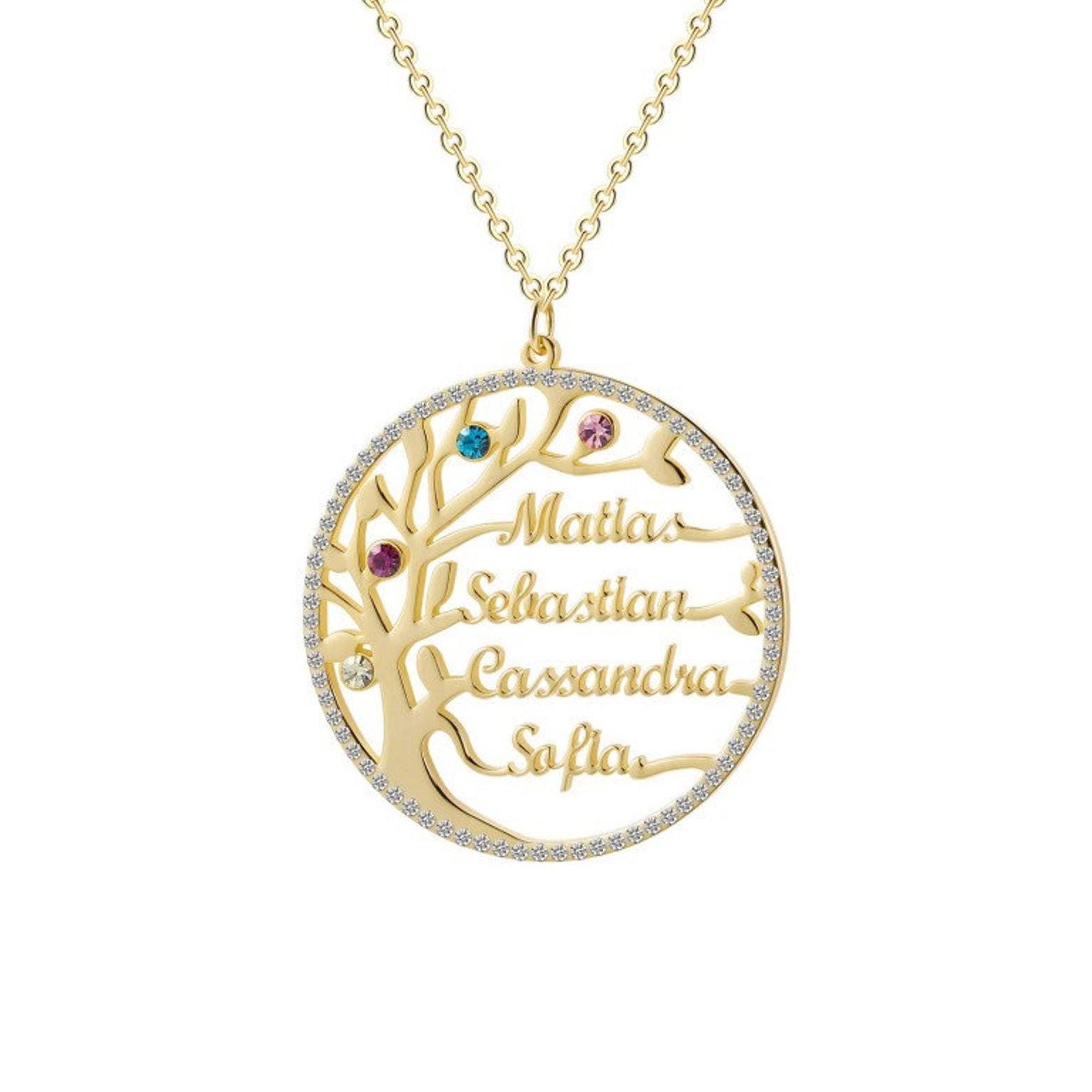 Birthstone Family Tree Necklace by Beceff® • Family Multiple Birthstone ...