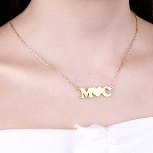 Initials Heart Necklace: Custom Letter Monogram, Gold Silver Stainless ...
