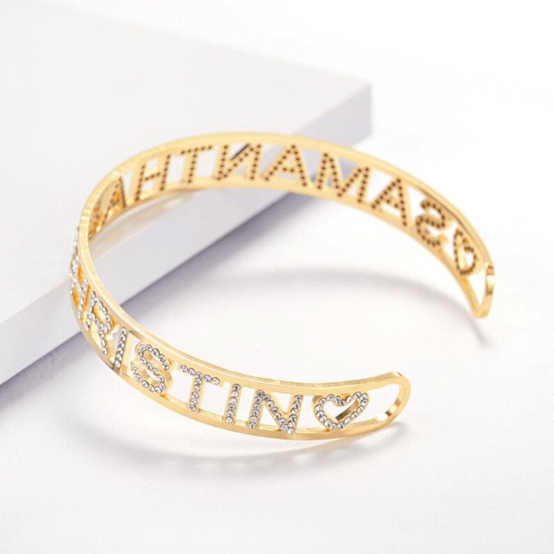 Adjustable Crystal Couple Name Bangle by Beceff® Two Names - Etsy