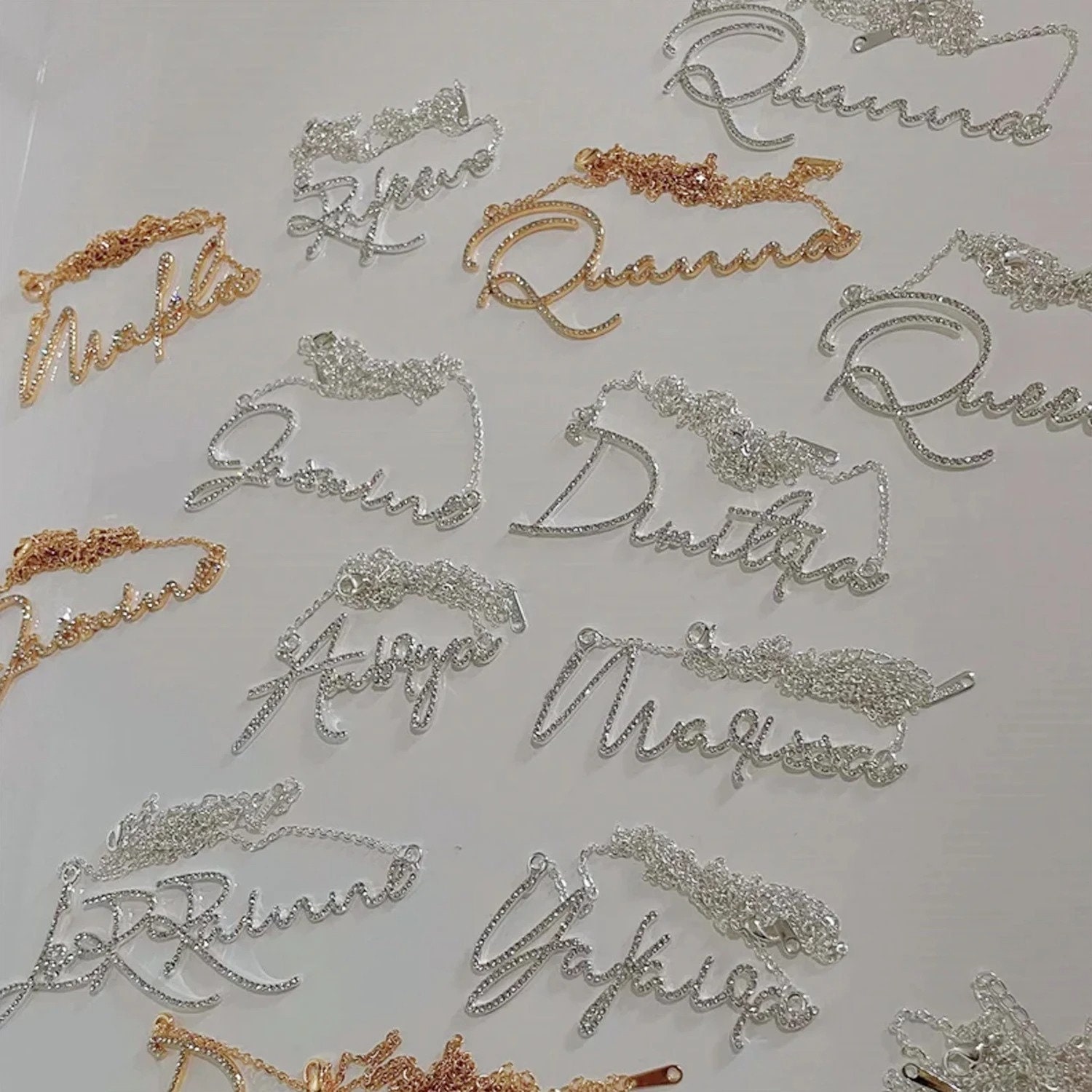Crystal Name Necklace • Cursive Font, Personalized Handwriting Script ...