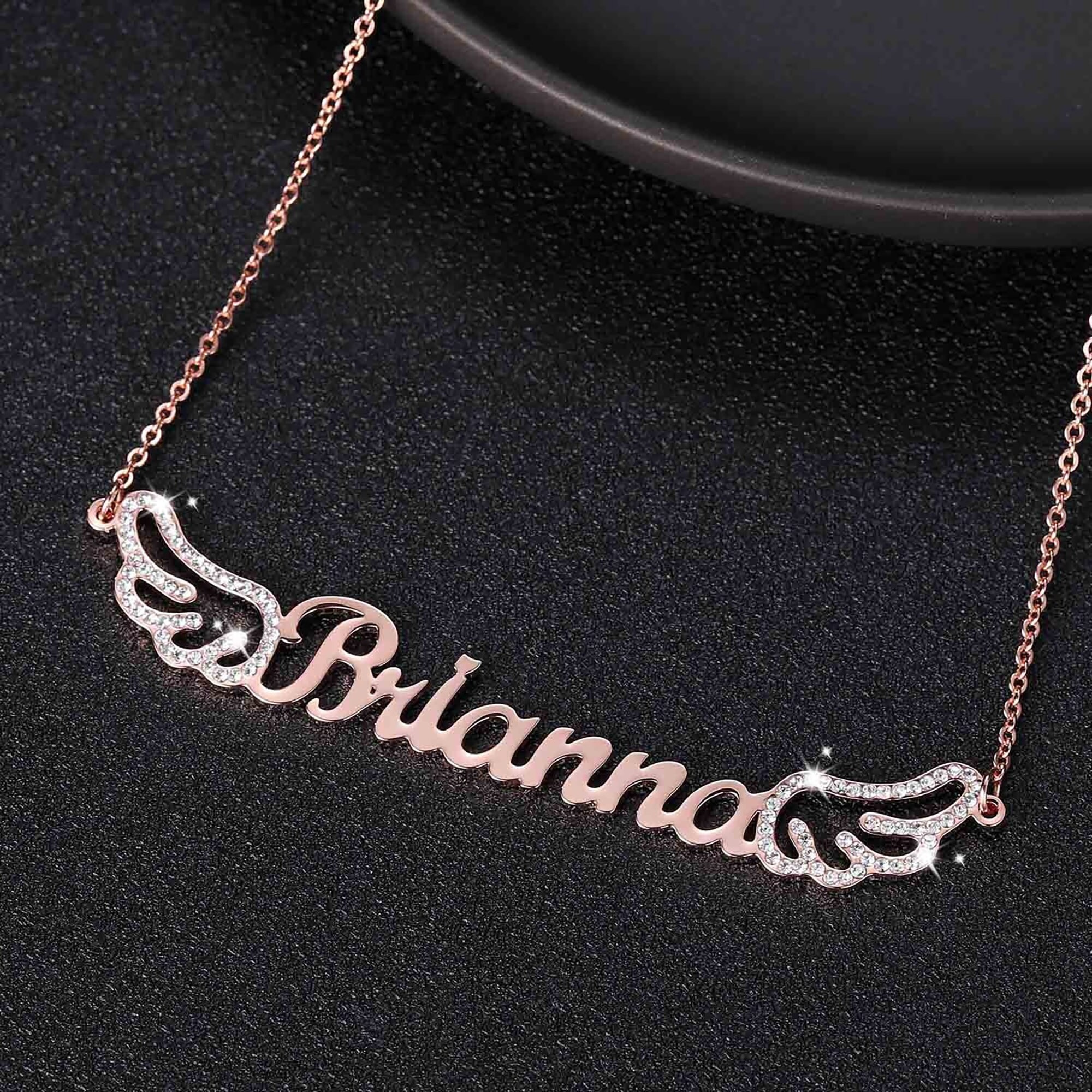 Crystal Angel Wings Name Necklace: Personalized Stainless Steel Pendant ...