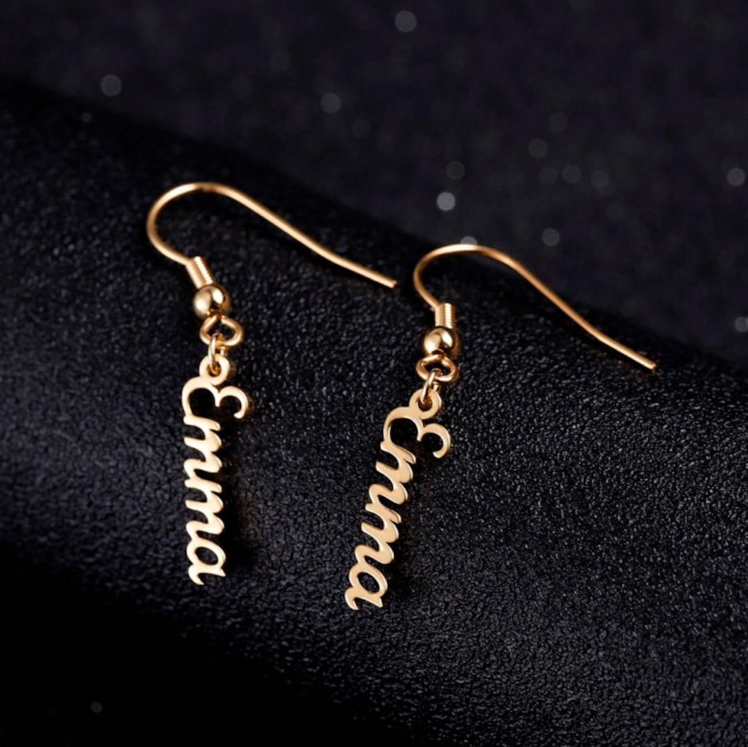 Personalized Dangle Name Earrings by Beceff® • Stylish Crafted Vertical ...