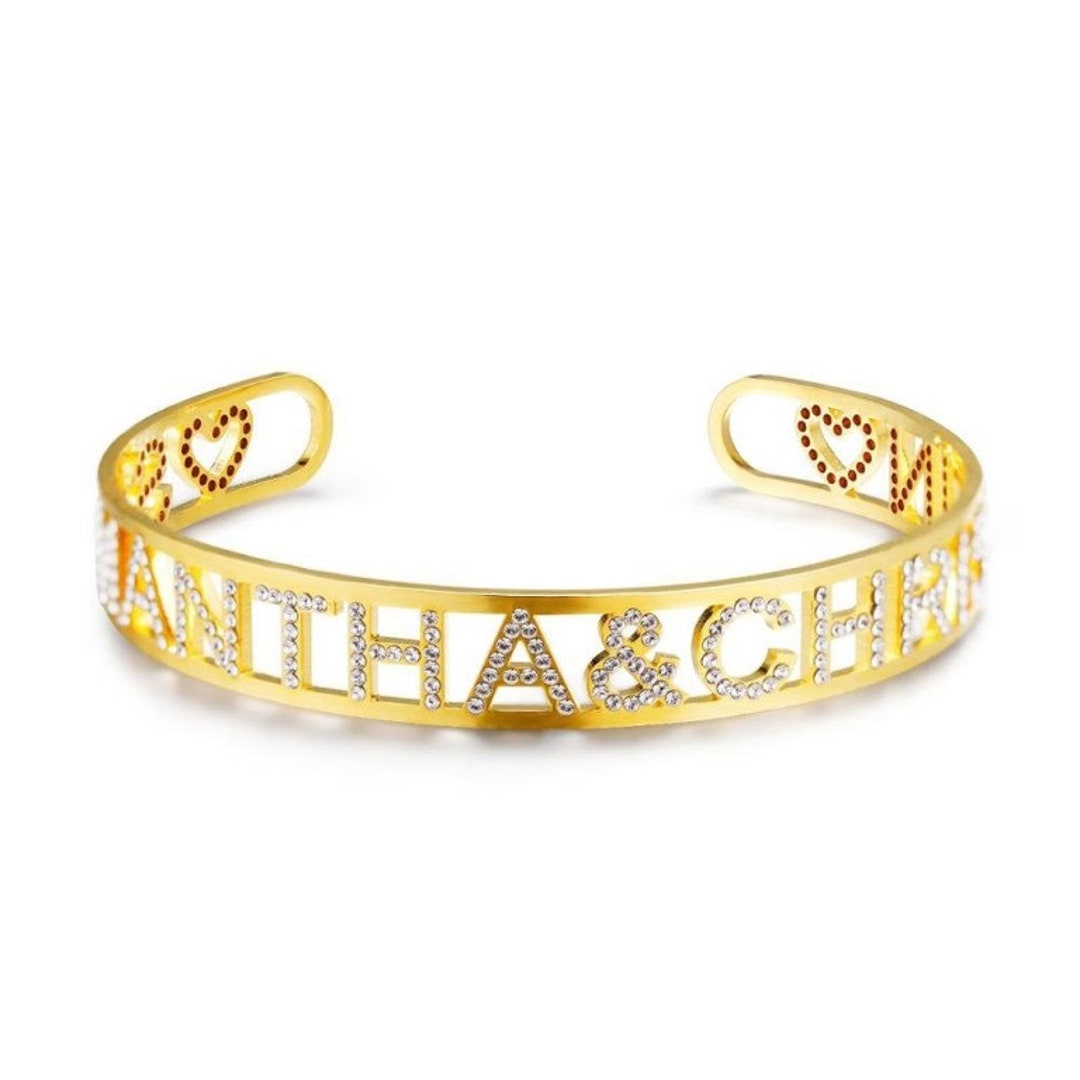 Adjustable Crystal Couple Name Bangle by Beceff® • Two Names Sparkling ...