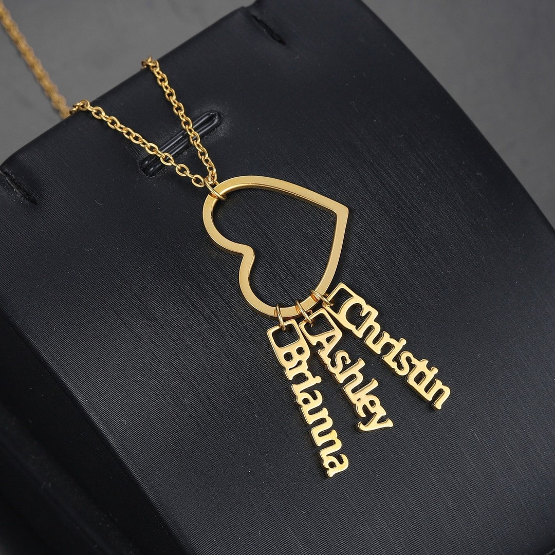 Dangle Heart Names Necklace: Custom Stainless Steel Personalized ...