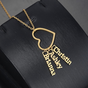 Dangle Heart Names Necklace by Beceff® • Stylish Custom Made Dangle 3 ...