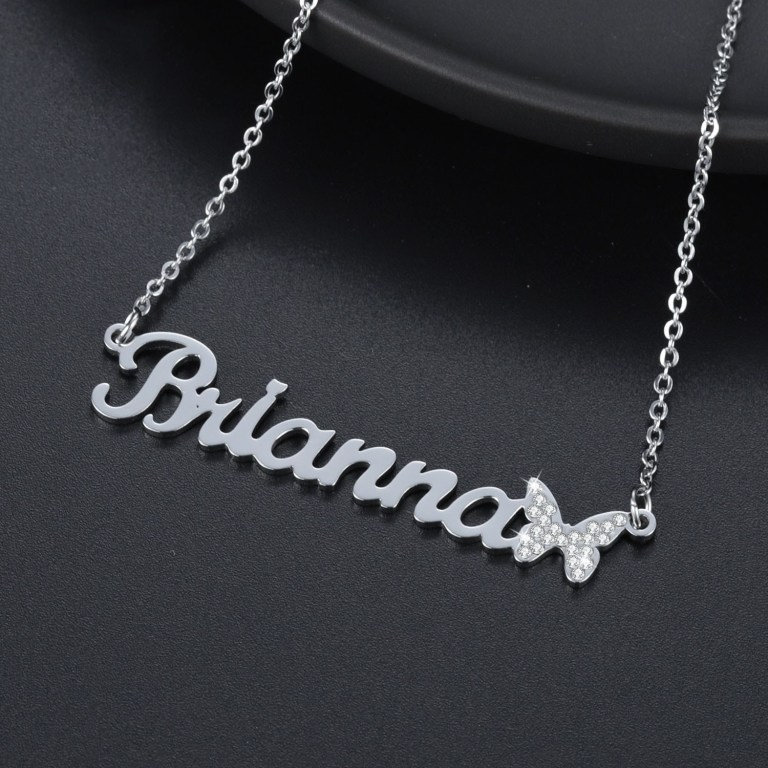 Sparkling Butterfly Name Necklace by Beceff® • Single Nameplate Custom ...
